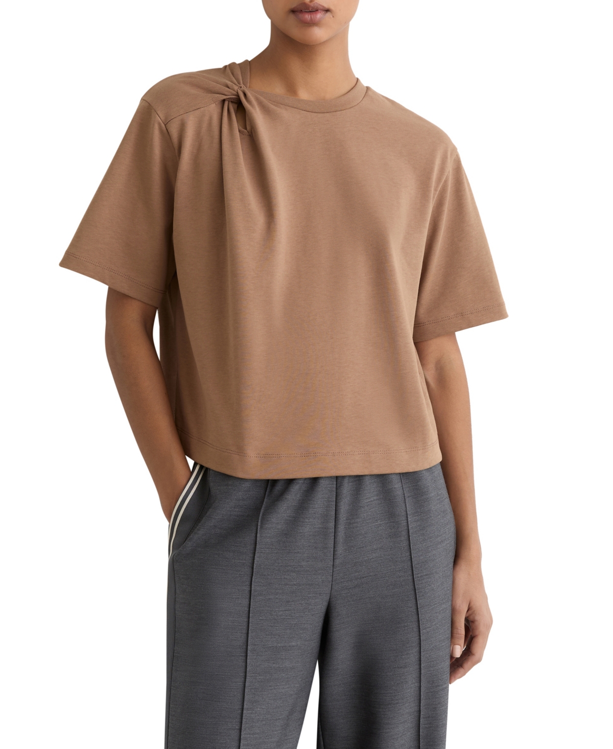 Click here for Reiss Womens Esme Cotton Twist-Detail Boxy T-Shirt... prices