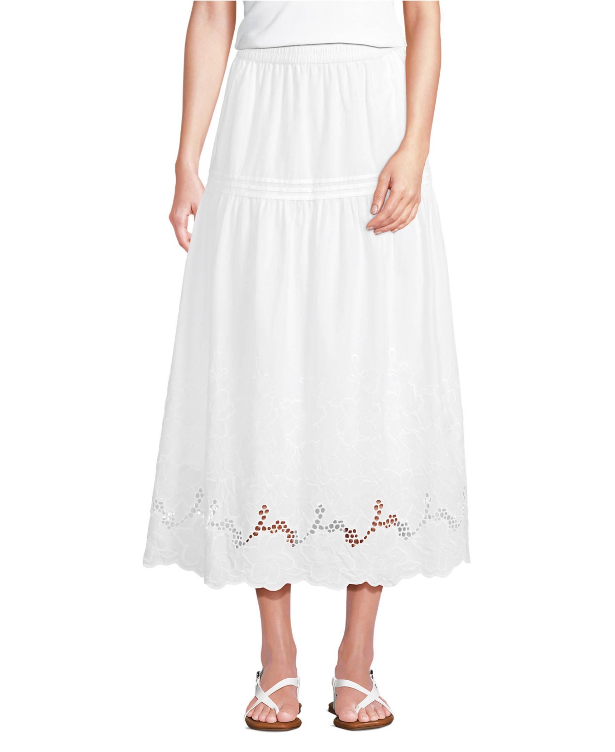 Click here for Lands End Womens Voile Eyelet Maxi Skirt - White prices