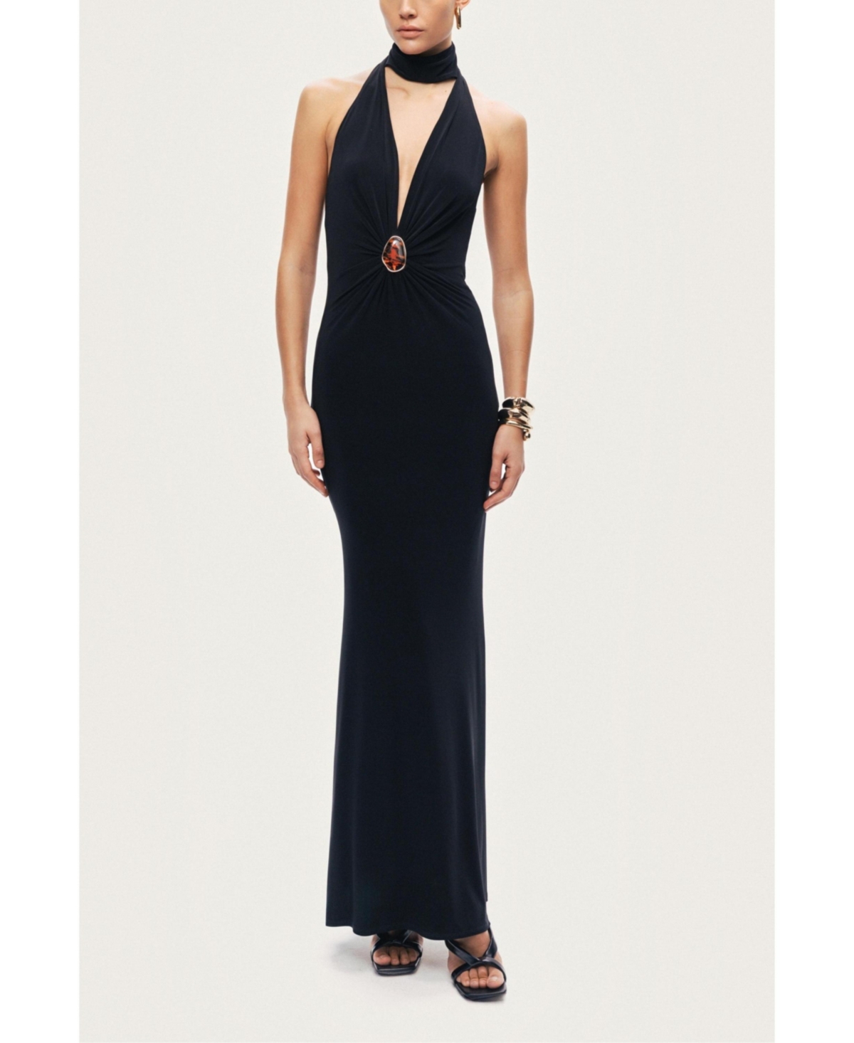 Click here for Nocturne Womens Halter-Neck Draped Maxi Dress - Bl... prices