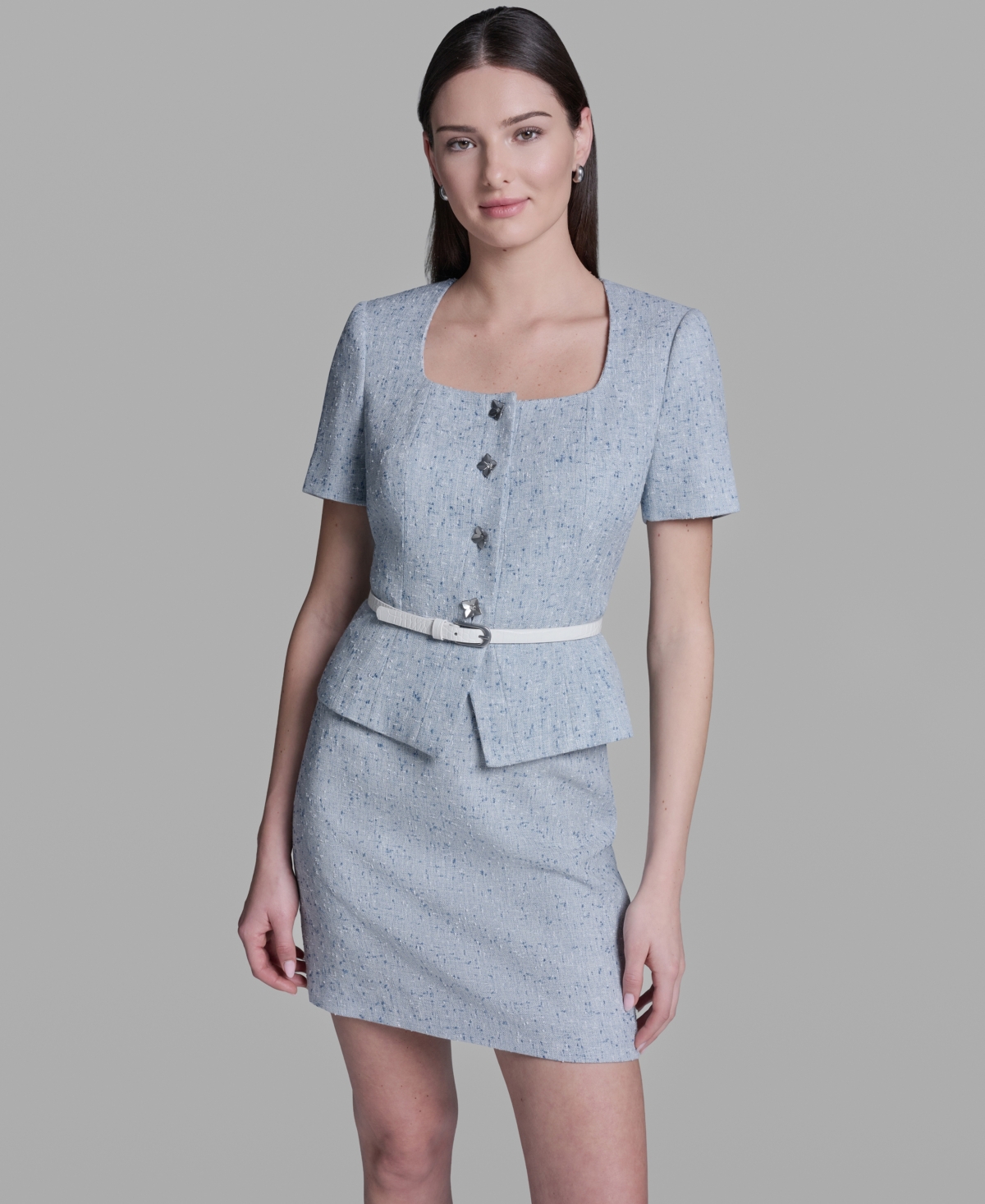 Click here for Bcbg Womens Square Neck Belted Jacket - Light Coas... prices