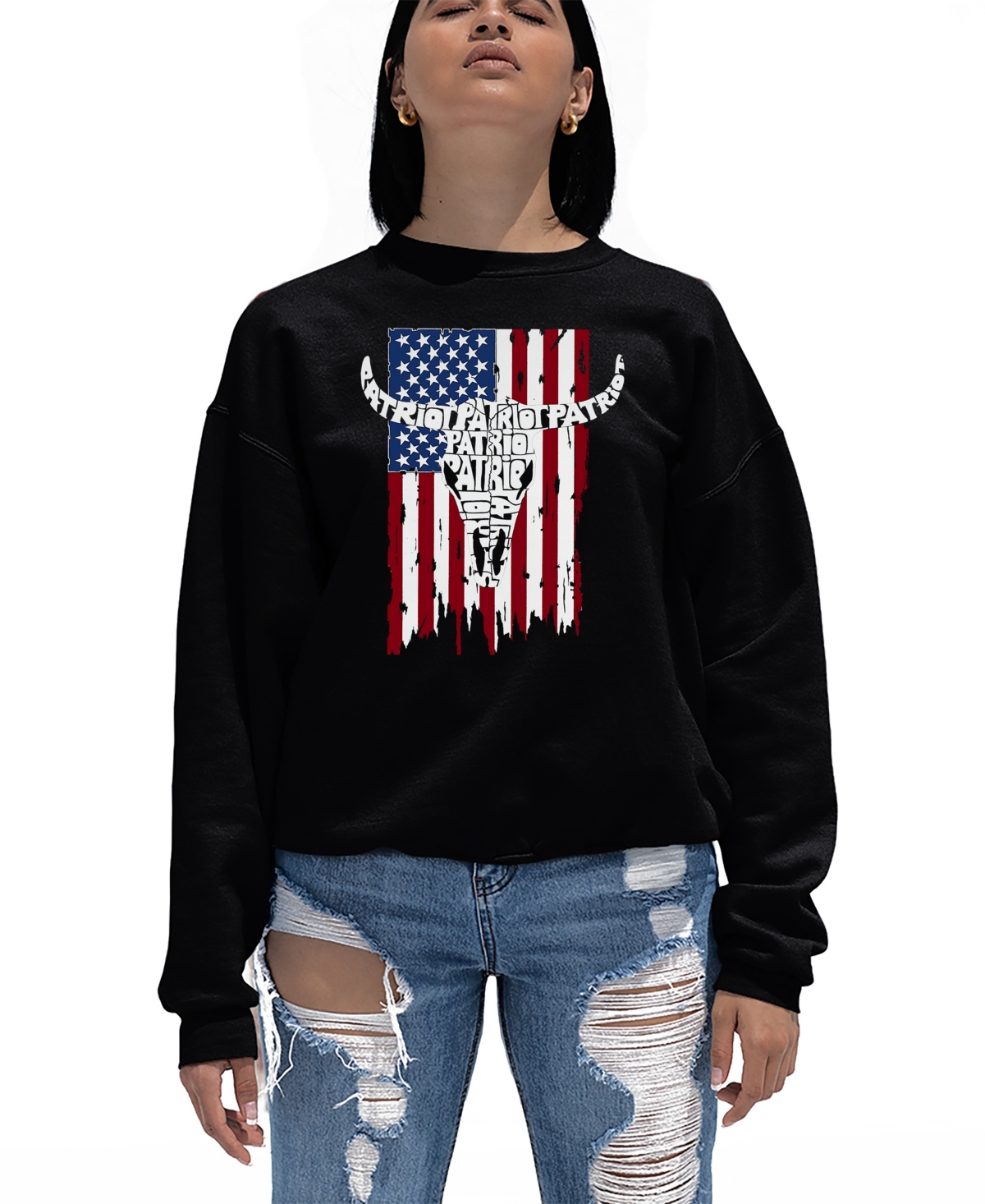Click here for La Pop Art Womens Patriot Flag Word Art Crewneck S... prices