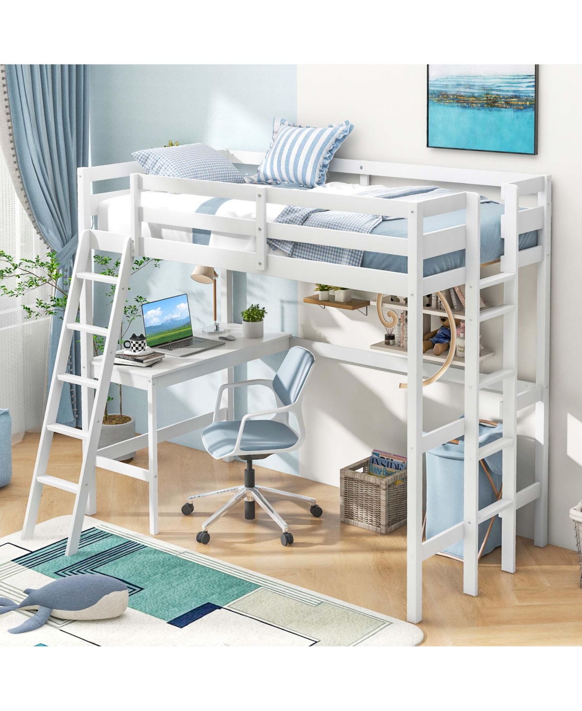 Click here for Costway Loft Bed w/ Desk & Shelf 2 Ladders & Guard... prices
