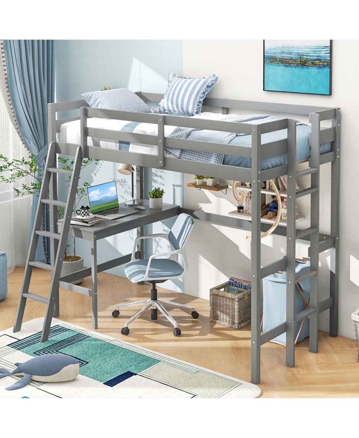 Click here for Costway Loft Bed w/ Desk & Shelf 2 Ladders & Guard... prices