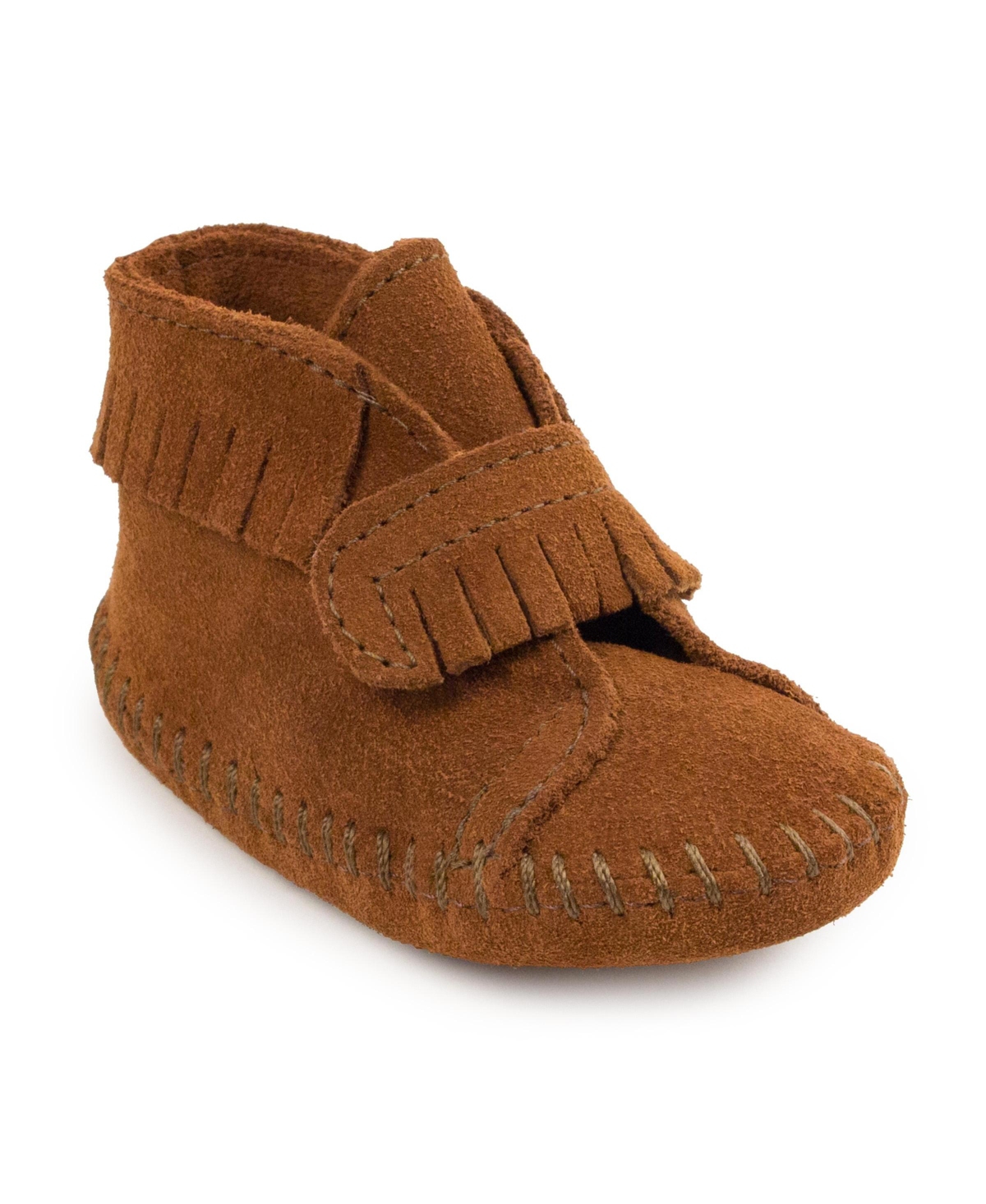 Click here for Minnetonka Baby Suede Front Strap Booties - Brown prices