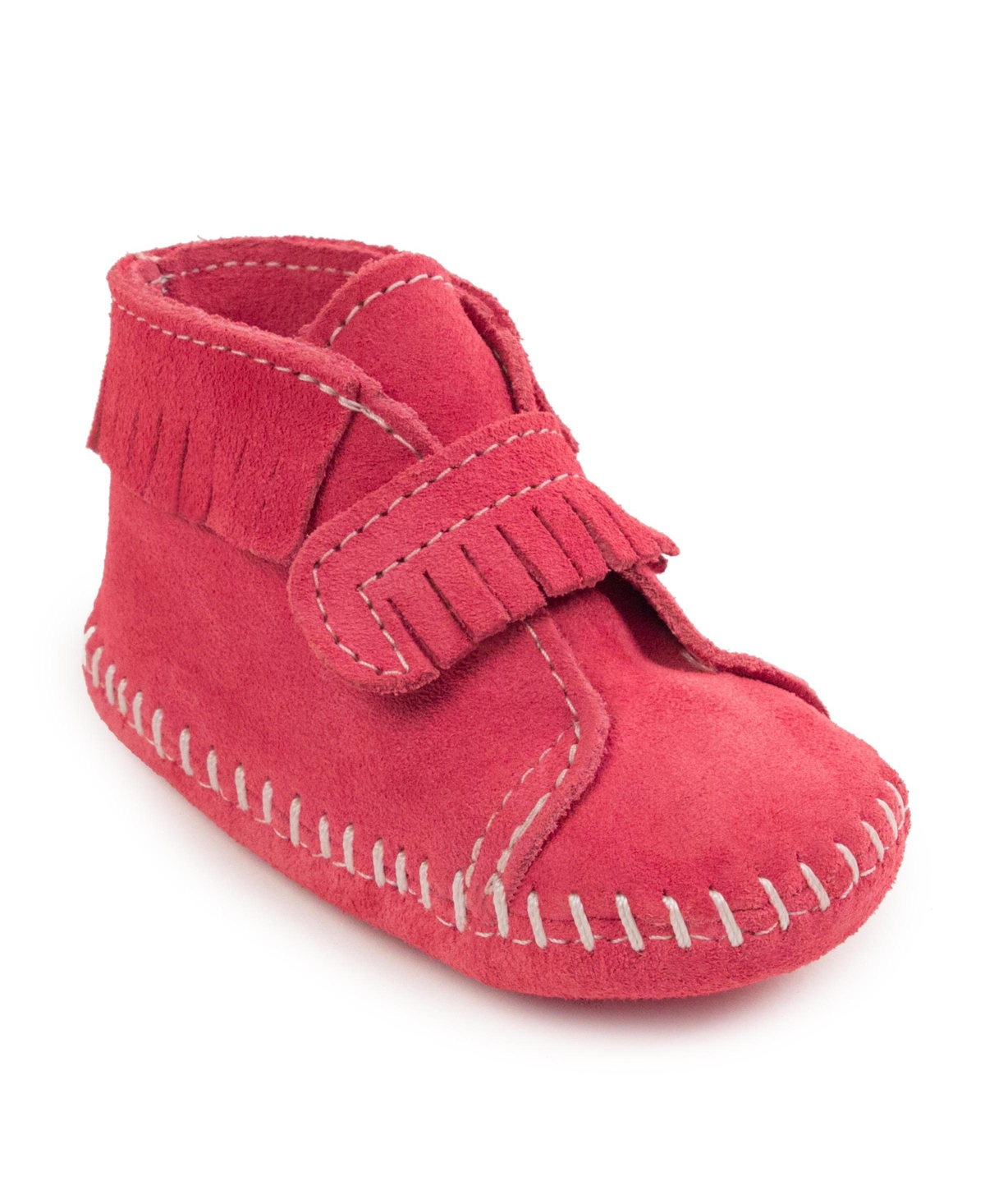 Click here for Minnetonka Baby Suede Front Strap Booties - Pink prices