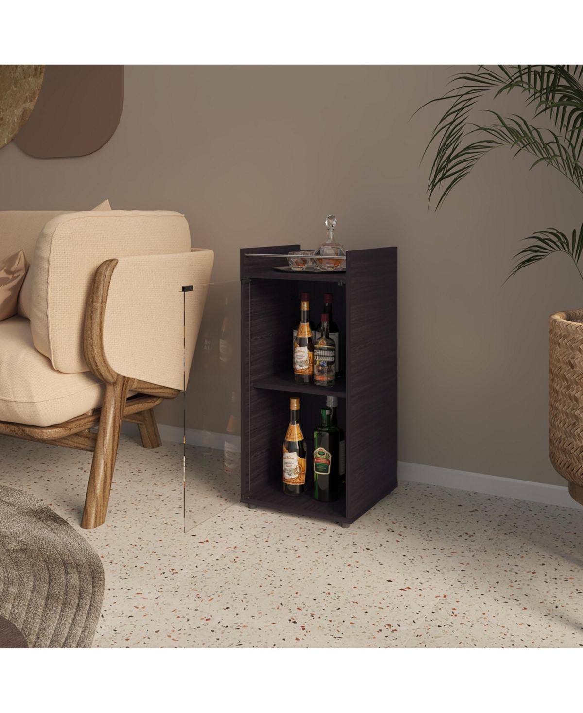 Click here for flynama Wenge Glass Door Bar Cabinet with Shelves prices