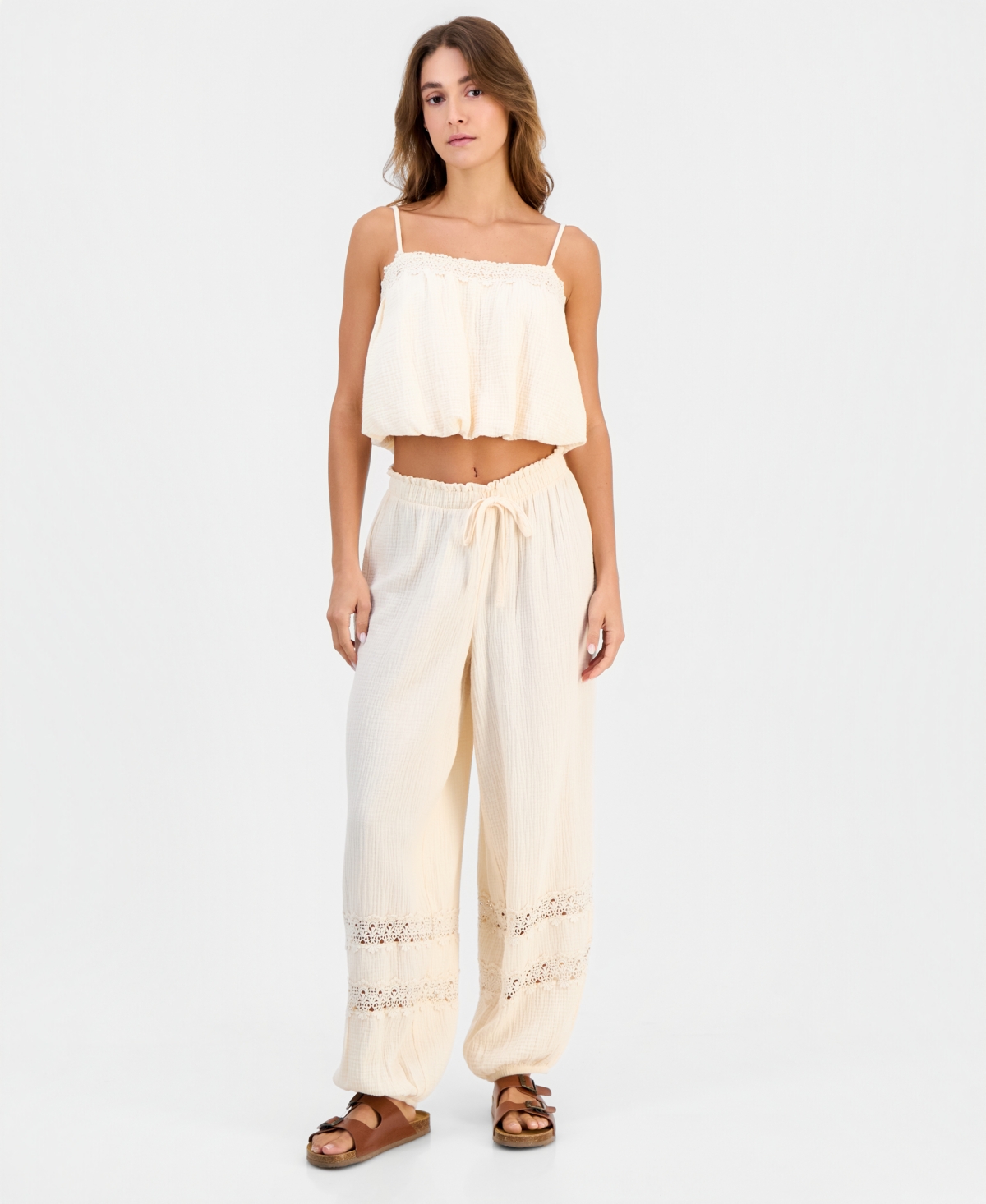 Click here for And Now This Womens Cotton Crochet-Trim Jogger Pan... prices