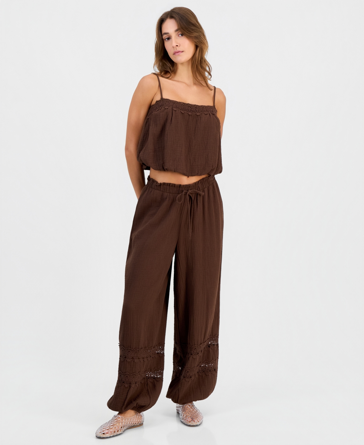 Click here for And Now This Womens Cotton Crochet-Trim Jogger Pan... prices