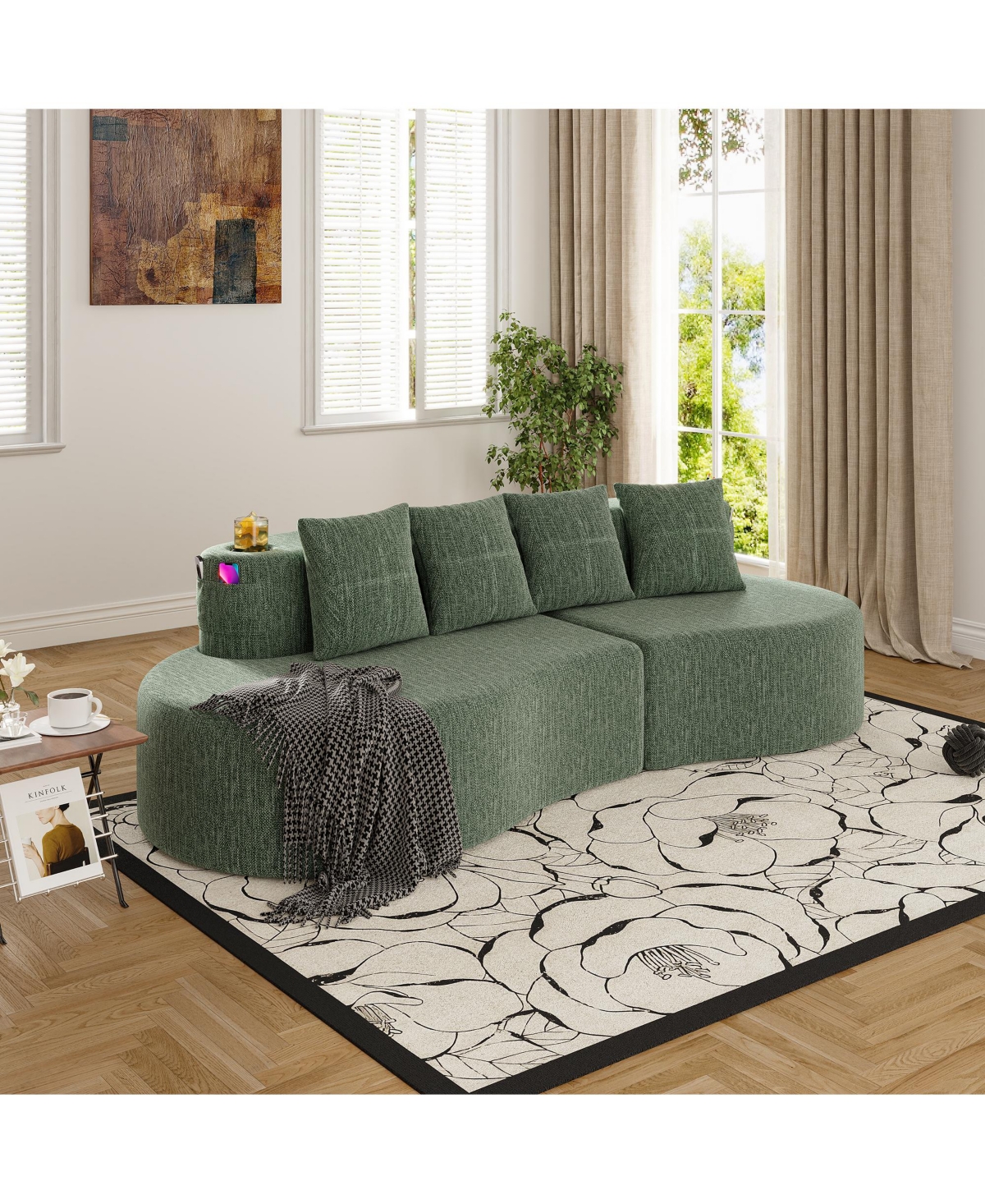 Click here for Rainsken Chenille Fabric Half Moon Sofa  3-Seater... prices