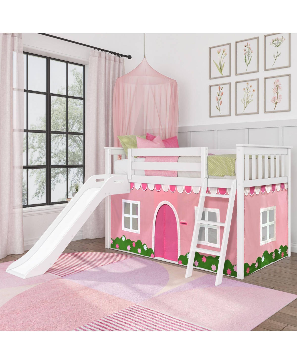 Click here for Max & Lily Low Bunk With Easy Slide Farmhouse Curt... prices