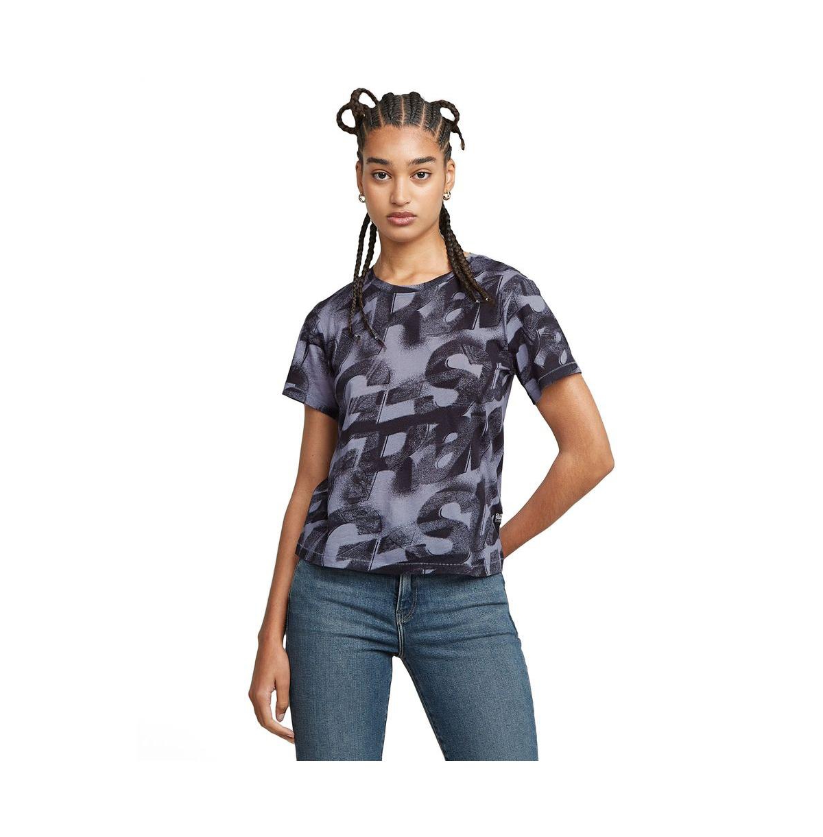 Click here for G-Star Womens Sprayed Letters Top - Osaka blue spr... prices