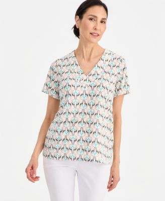 Click here for Jm Collection Womens Printed Short Sleeve V Neck J... prices