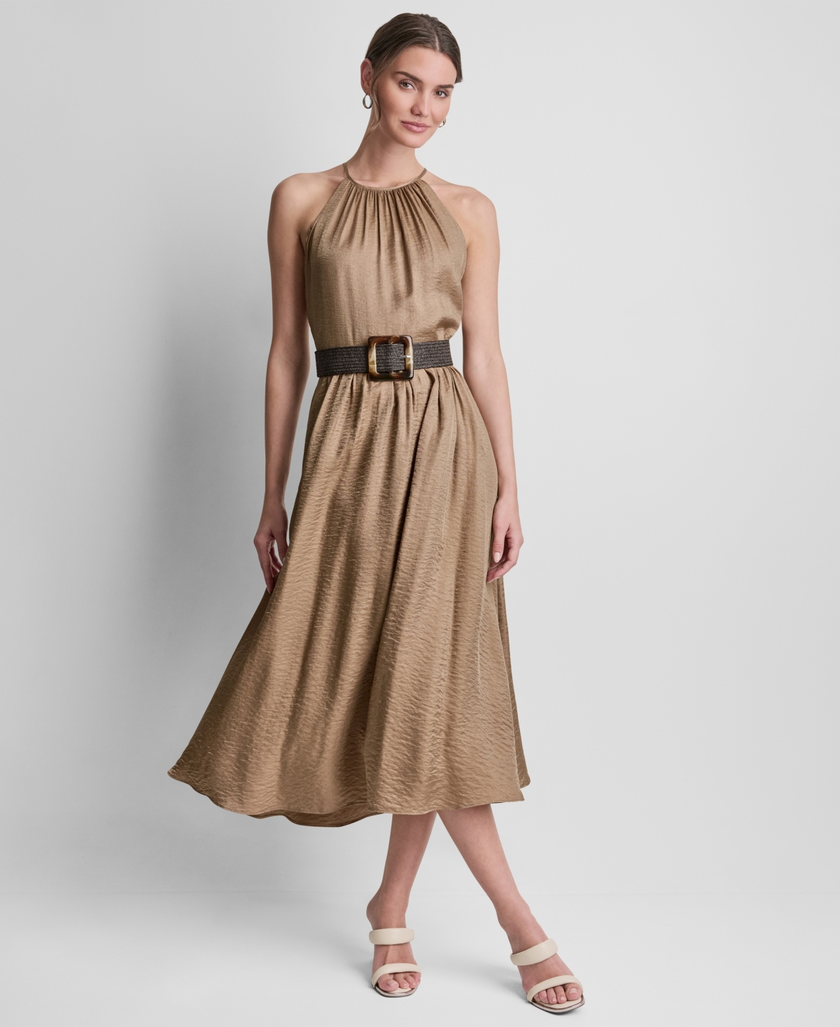 Click here for Dkny Womens Sleeveless Halter Midi Dress - Coco Cr... prices