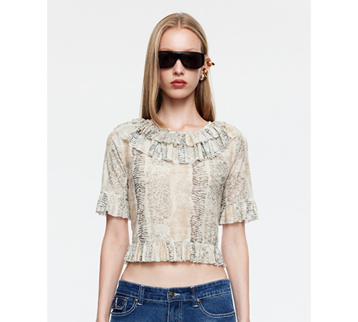 Click here for Lioness Womens Ruffle Detail Top - Multi Animal prices