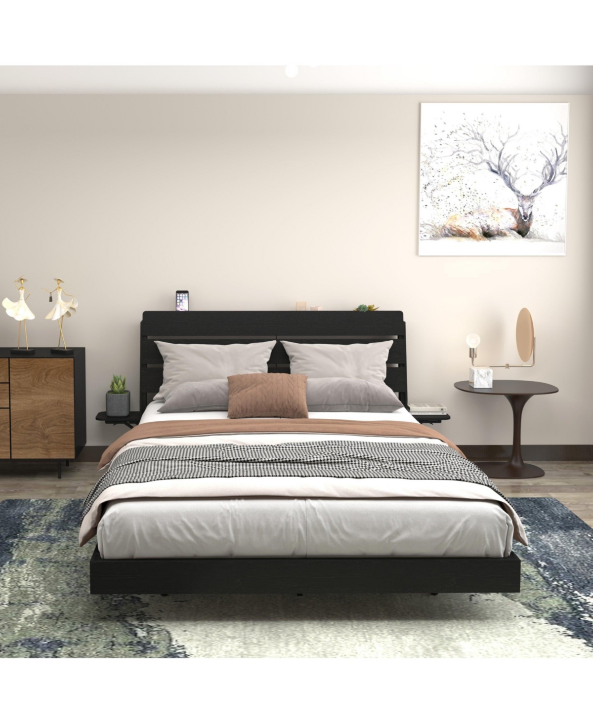 Click here for Lucky One Floating Bed Frame Queen with Led Lights... prices