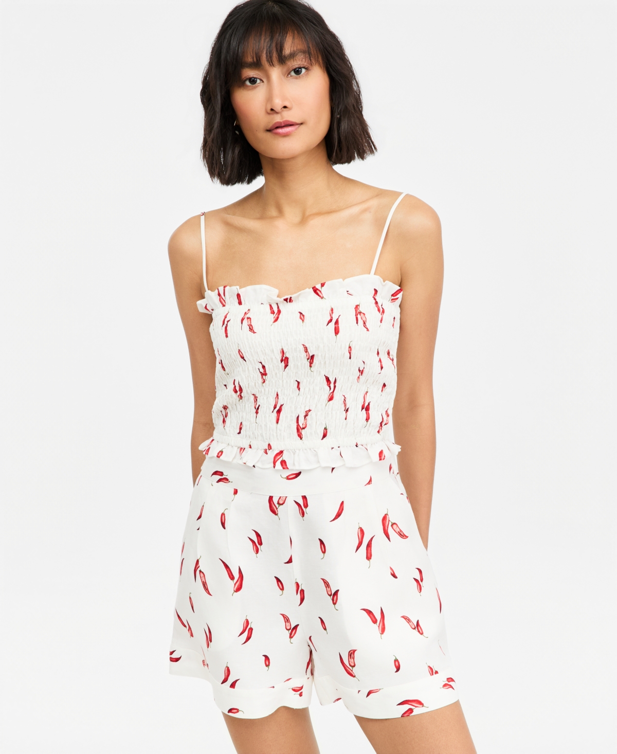 Click here for On 34th Womens Printed Linen-Blend Smocked Tank  M... prices