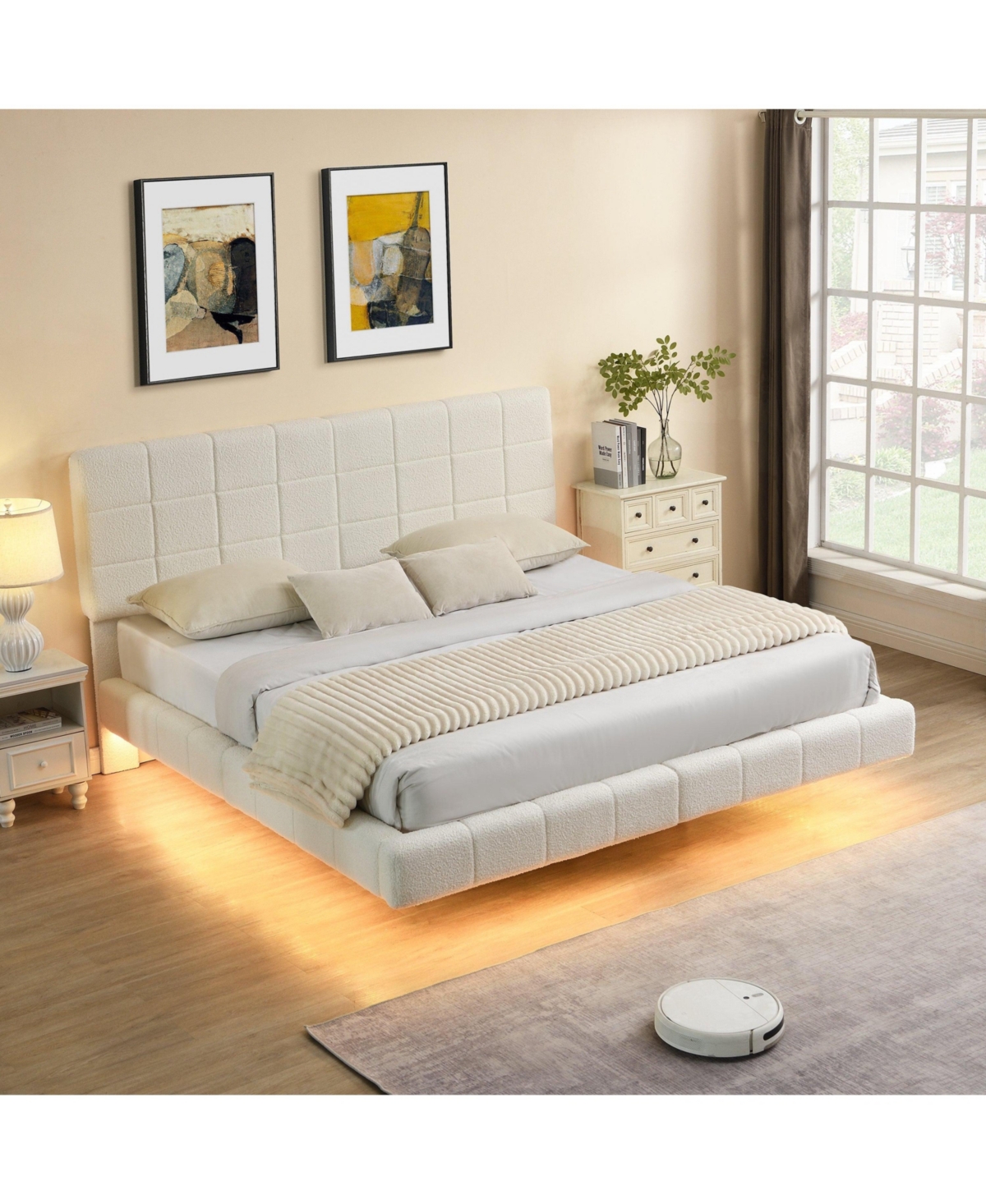 Click here for Lucky One Boucle Floating Bed with Light  Queen -... prices
