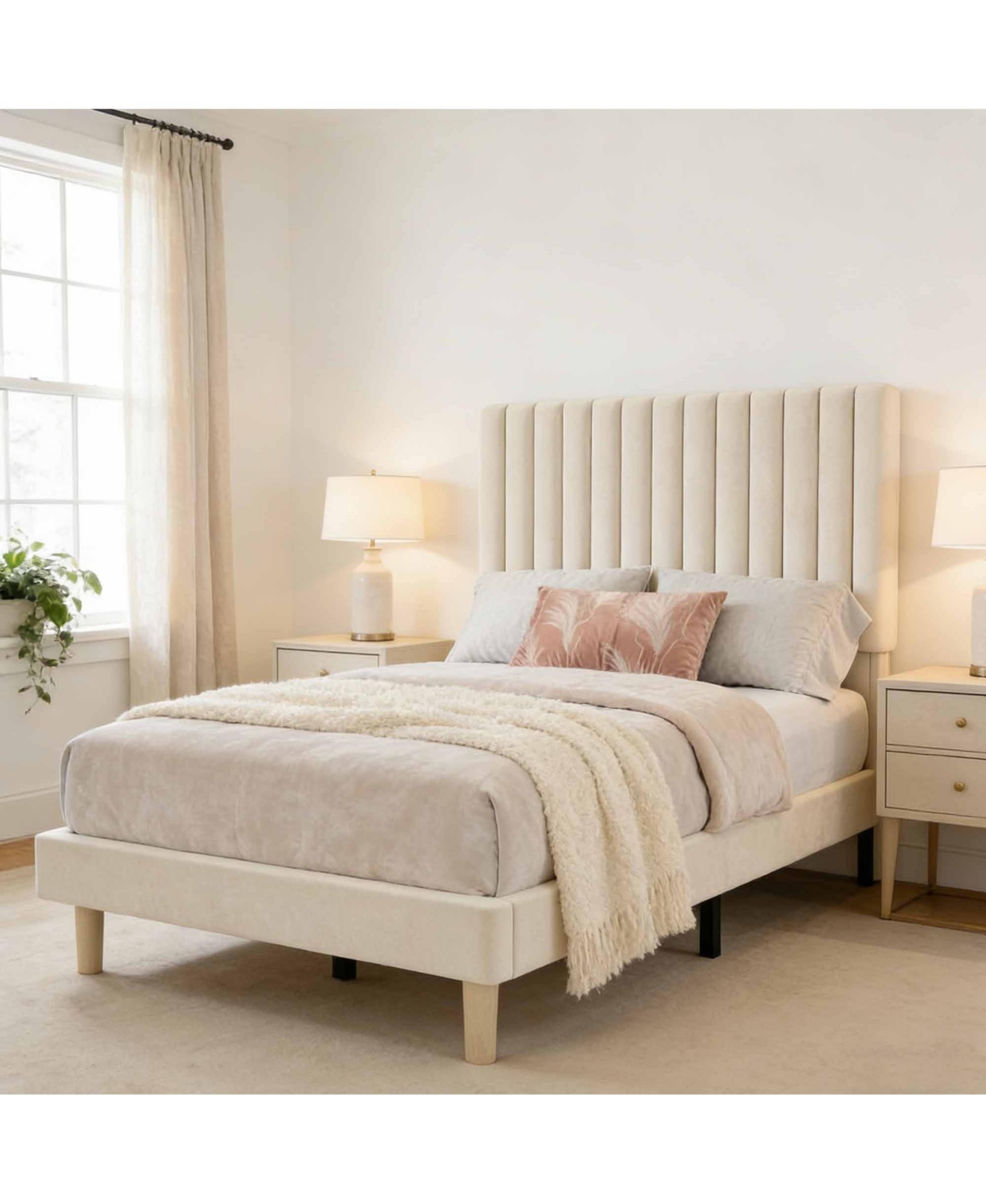 Click here for Homfan Velvet Bed Frame  Vertical Channel Tufted H... prices