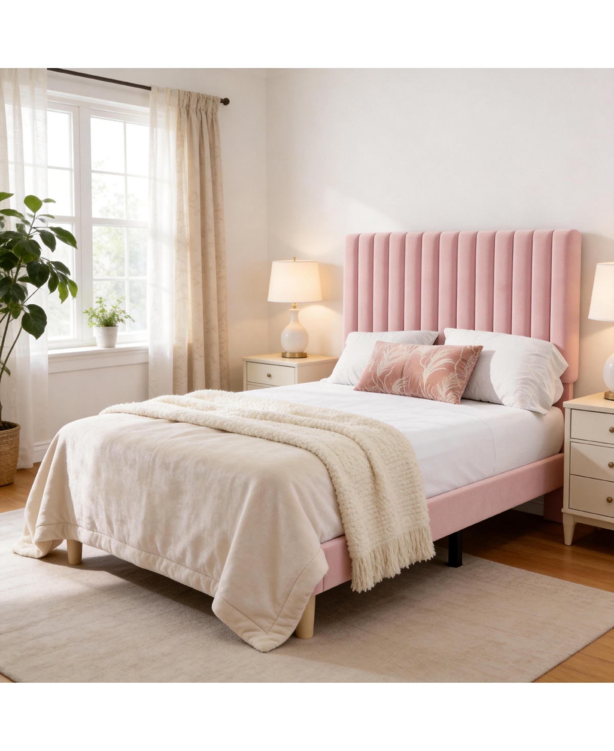 Click here for Homfan Velvet Bed Frame  Vertical Channel Tufted H... prices