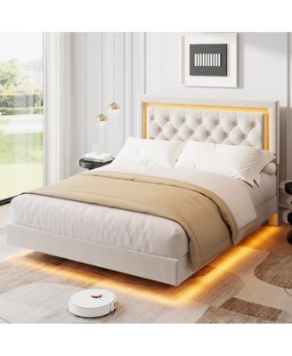 Click here for Homfan Floating Upholstered Bed Frame With Led Dia... prices