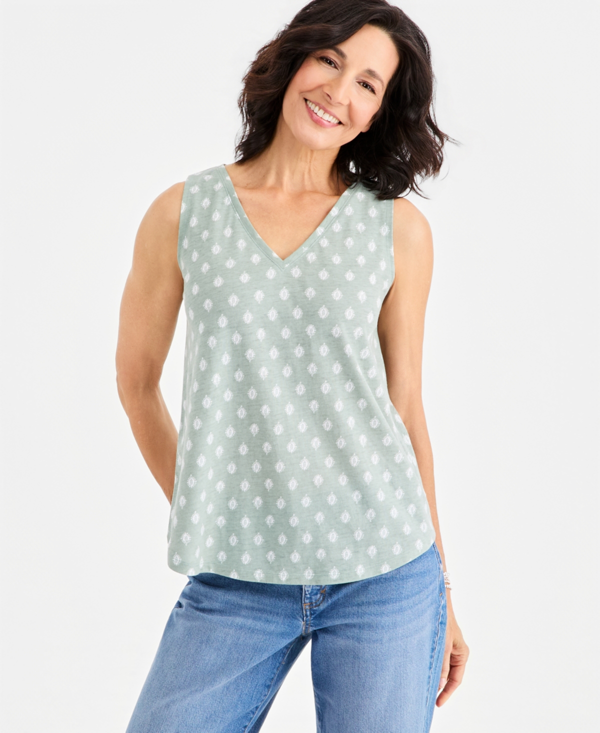 Click here for Style & Co Womens Printed V-Neck Tank Top  Macys E... prices