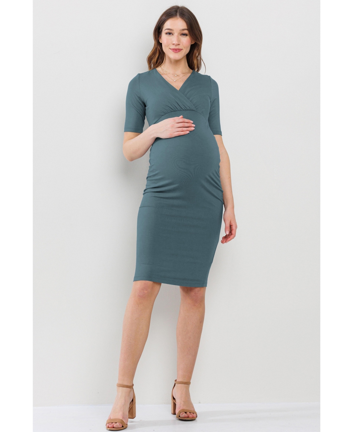Click here for Hello Miz Maternity Wrap V-Neck Nursing Midi Dress... prices