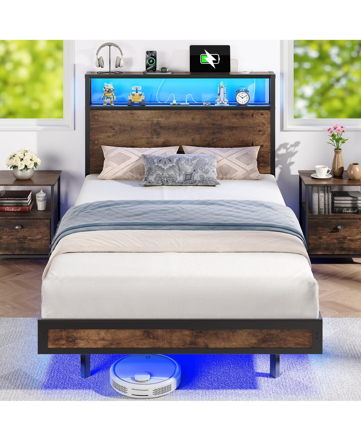 Click here for Sailvan Bed Frame With Led Lights  Industrial Plat... prices
