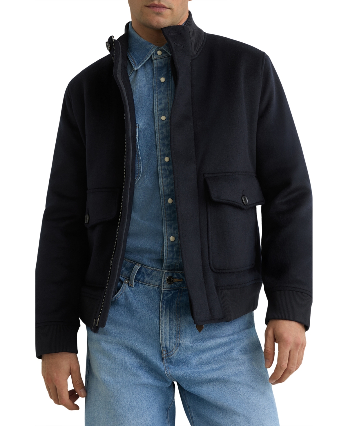 Click here for Reiss Mens Wool-Blend Funnel-Neck Bomber Jacket -... prices