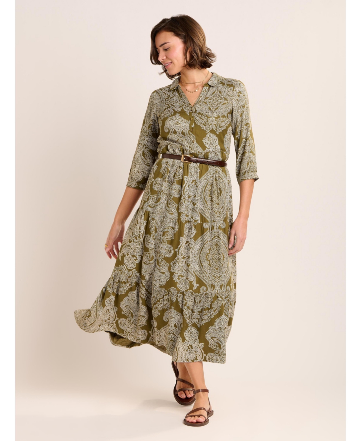 Click here for Brakeburn Womens Chara Tiered Maxi Shirt Dress - K... prices