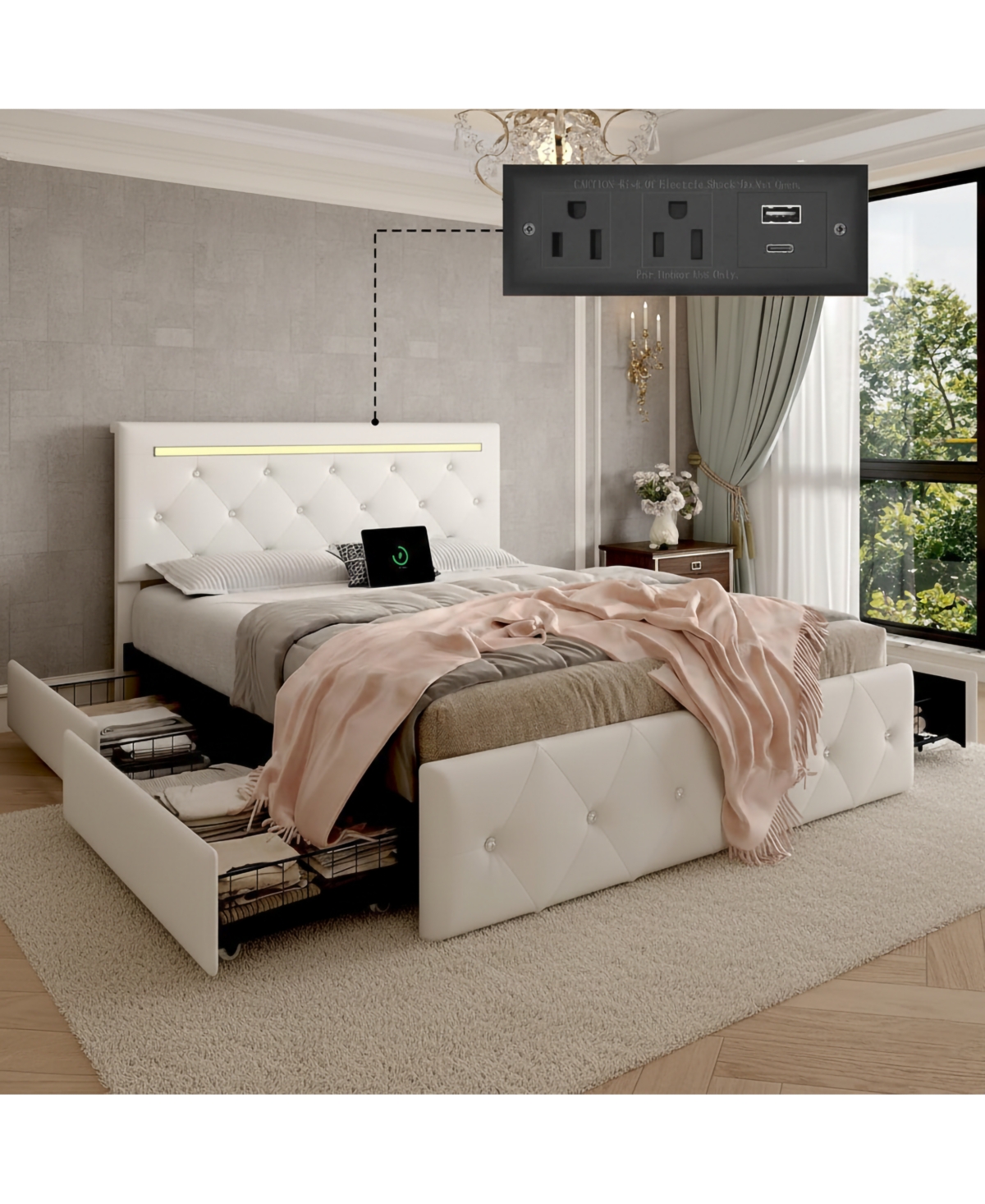 Click here for Lucky One Bed Frame with Led Light and 4 Storage D... prices