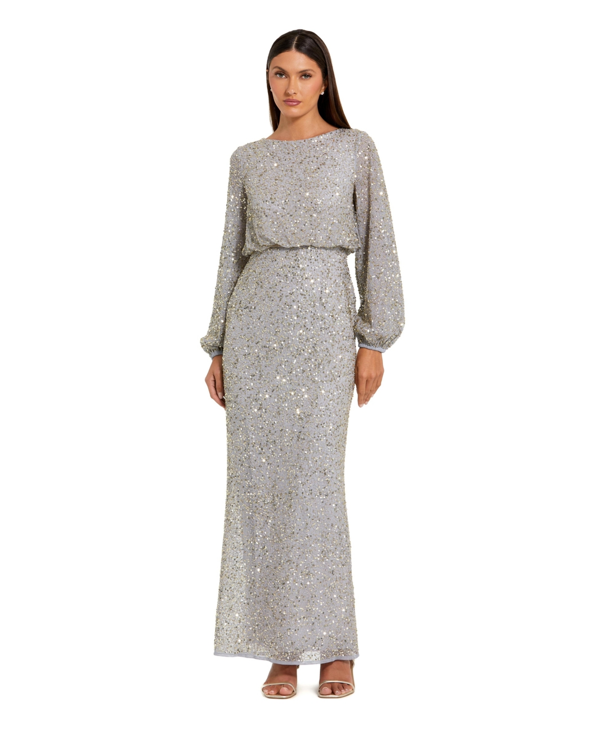 Click here for Mac Duggal Womens Beaded Mesh Blouson Sleeve Eveni... prices