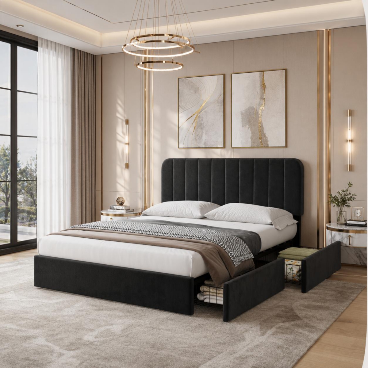 Click here for Homfan Bed Frame Heavy Duty Slats with 2 Storage -... prices