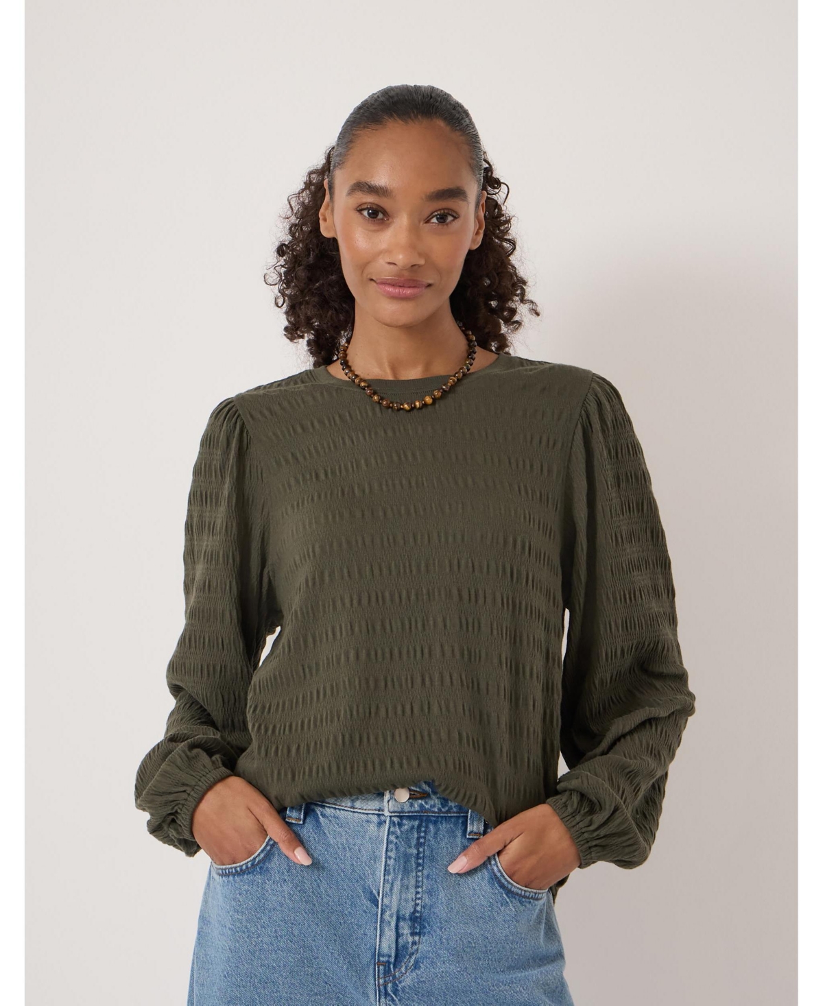 Click here for Hush Womens Thalia Seersucker Jersey Top - Dark kh... prices