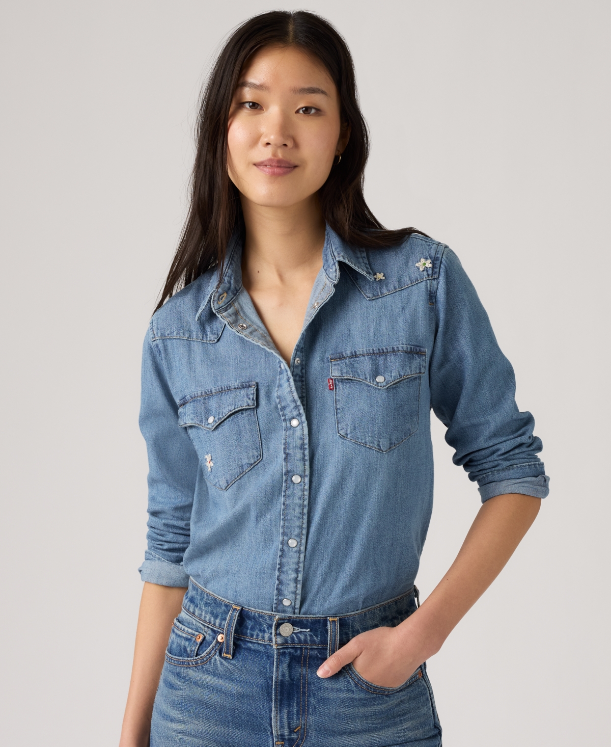 Click here for Levis Womens The Ultimate Western Cotton Denim Shi... prices