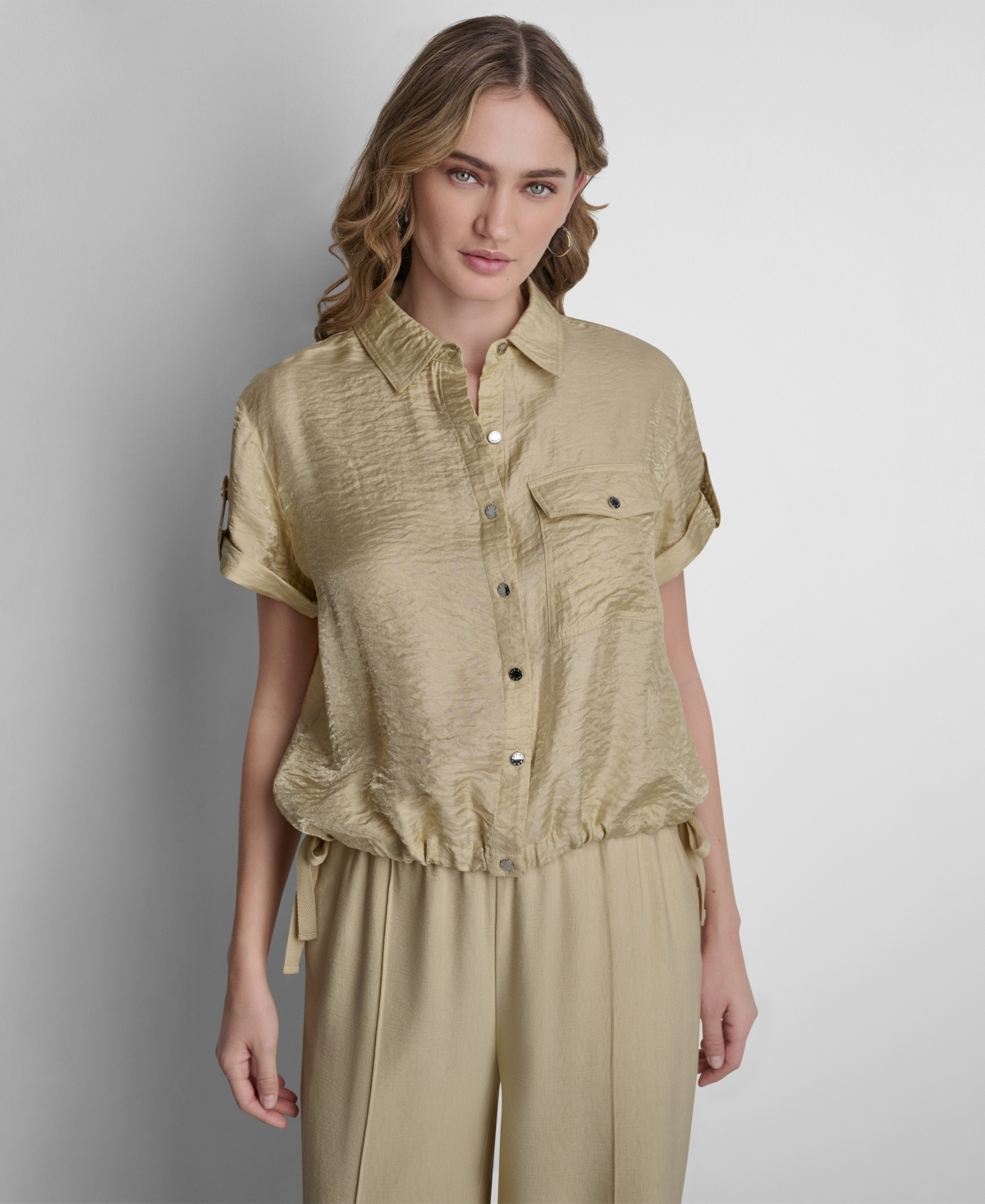 Click here for Dkny Womens Short-Sleeve Roll Tab Twinkle Camp Shi... prices