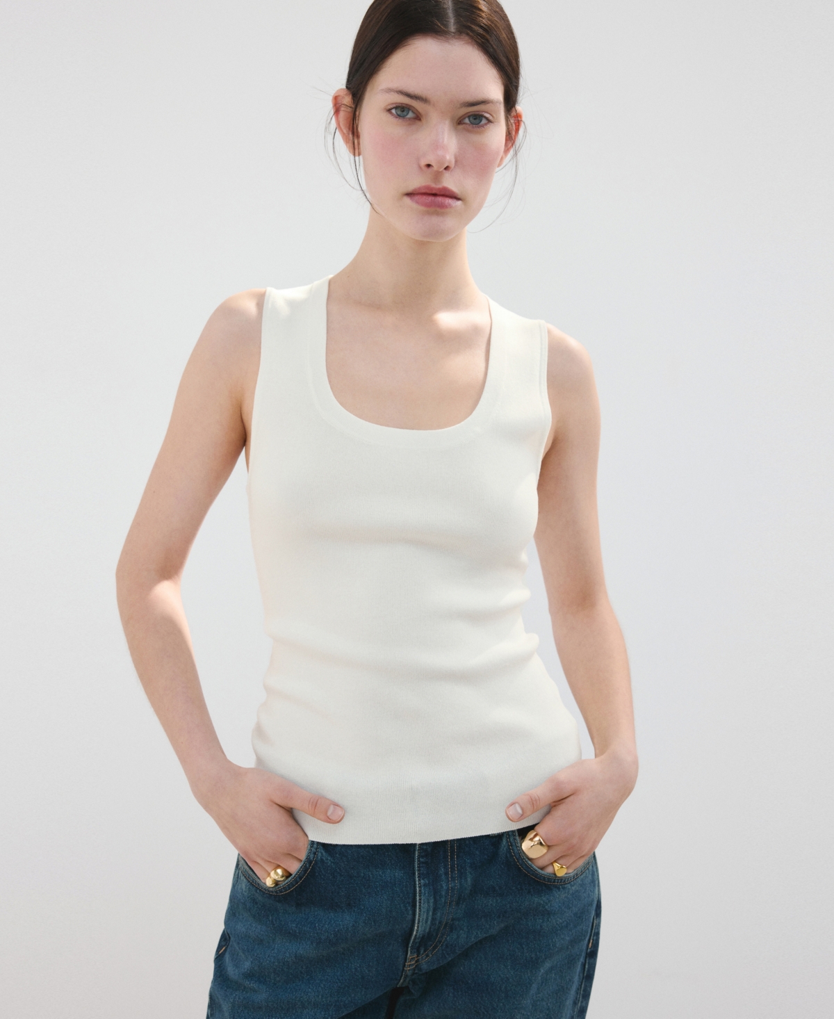 Click here for Mango Womens Round-Neck Knitted Top - Ecru prices