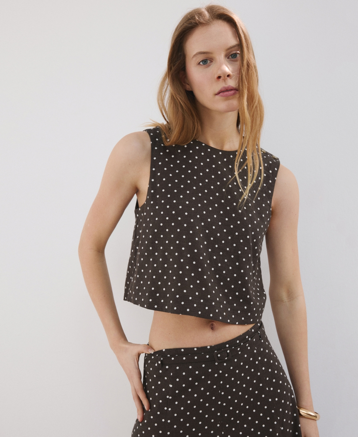 Click here for Mango Womens Polka-Dot Linen Top - Black prices