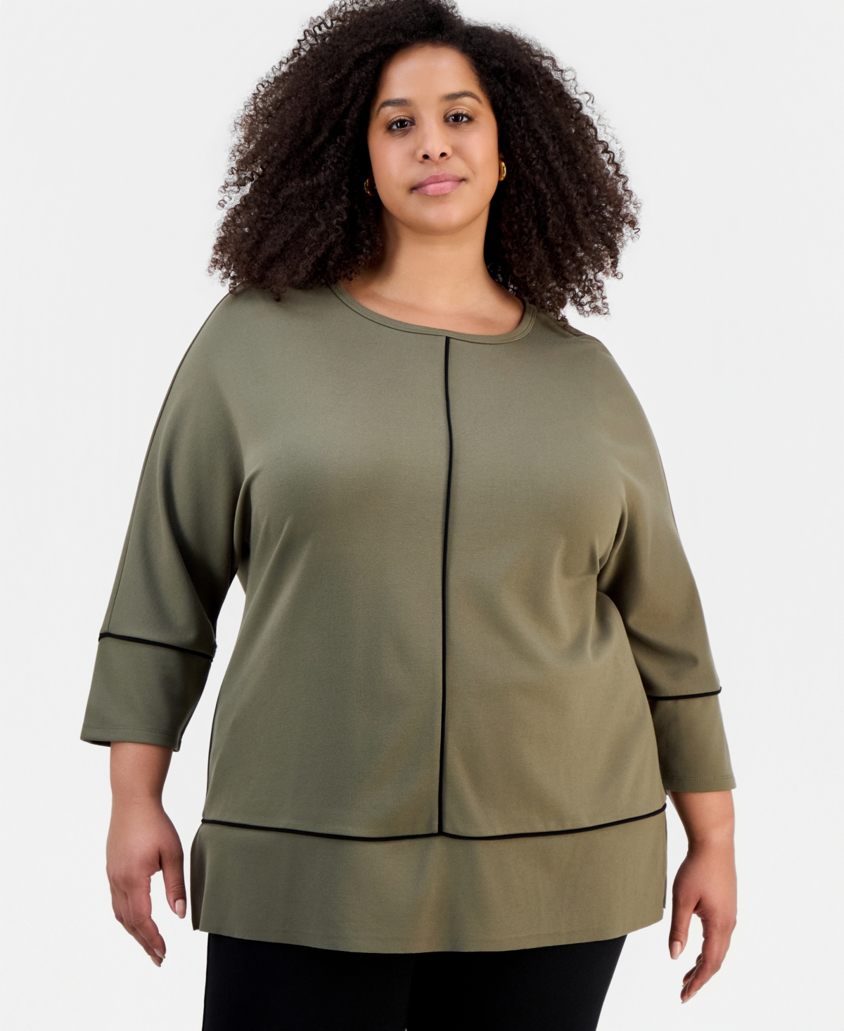 Click here for Jones New York Plus Size Contrast Piping 3/4-Sleev... prices