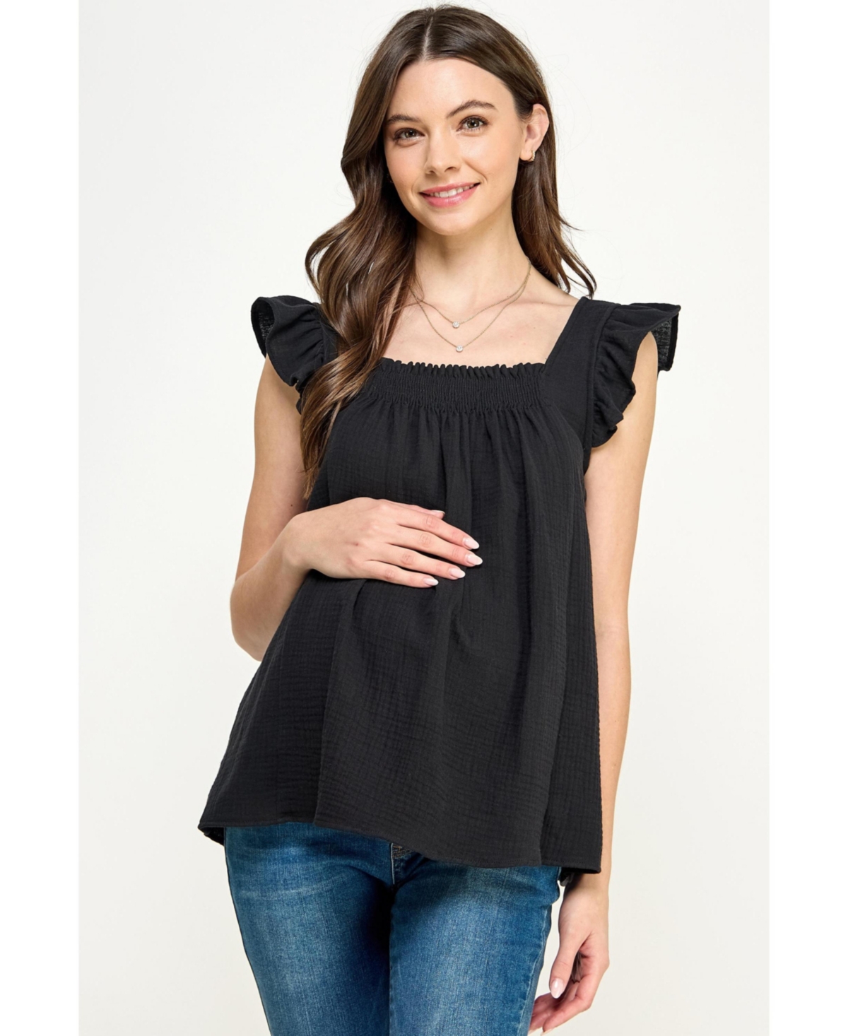 Click here for Hello Miz Maternity Cotton Smocked Flutter Sleeve... prices