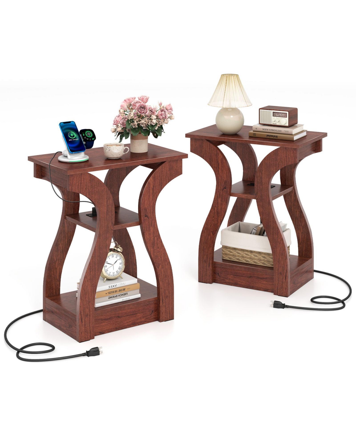 Click here for Gymax End Tables w/Charging Station Set of 2 3-Tie... prices