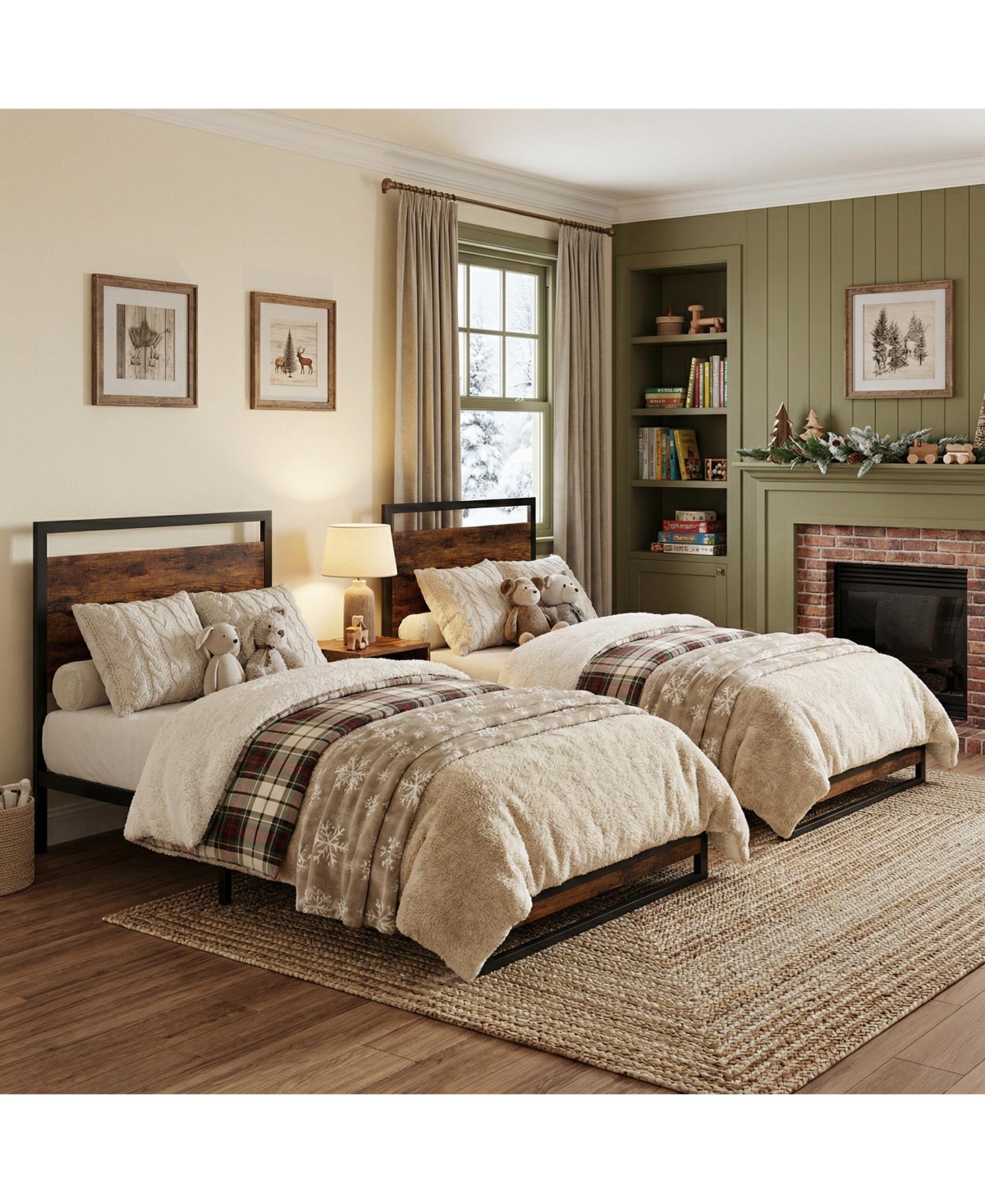 Click here for Homfan Bed Frame with Wood Headboard and Footboard... prices