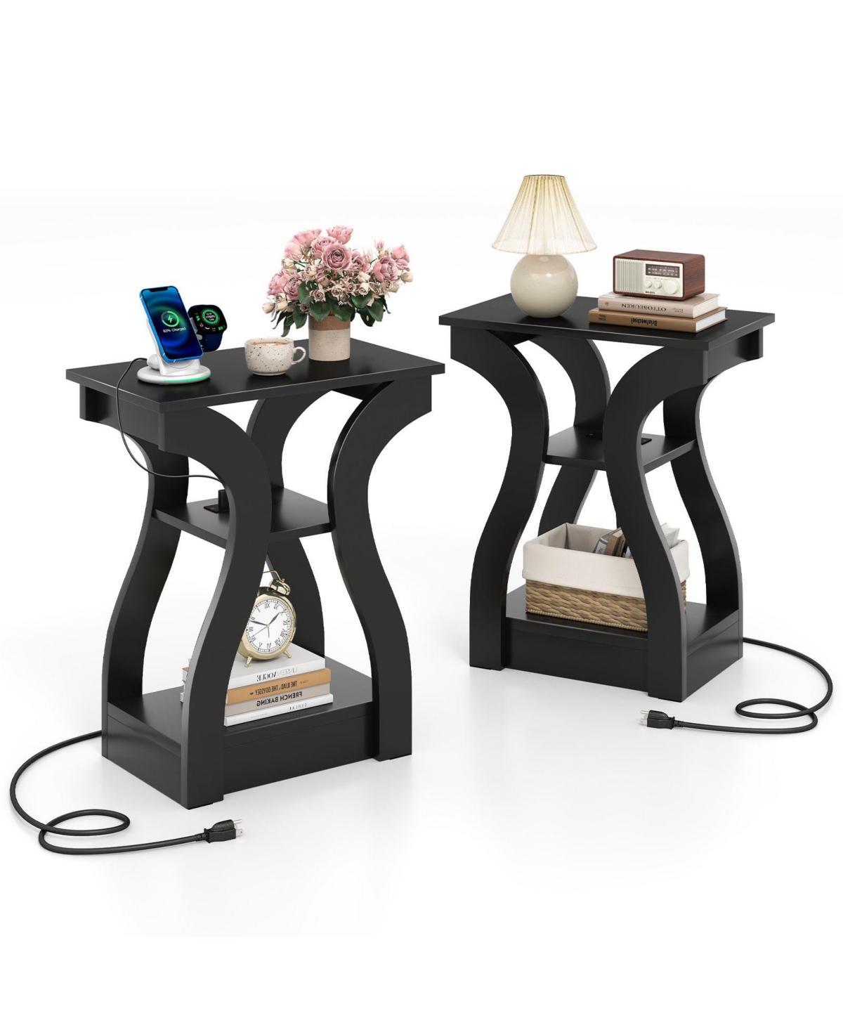 Click here for Gymax End Tables w/Charging Station Set of 2 3-Tie... prices