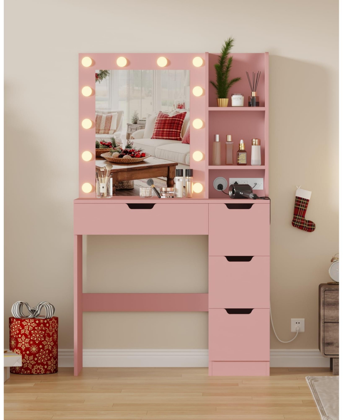 Click here for Homfan Vanity Desk with Mirror and Lights  4 Drawe... prices