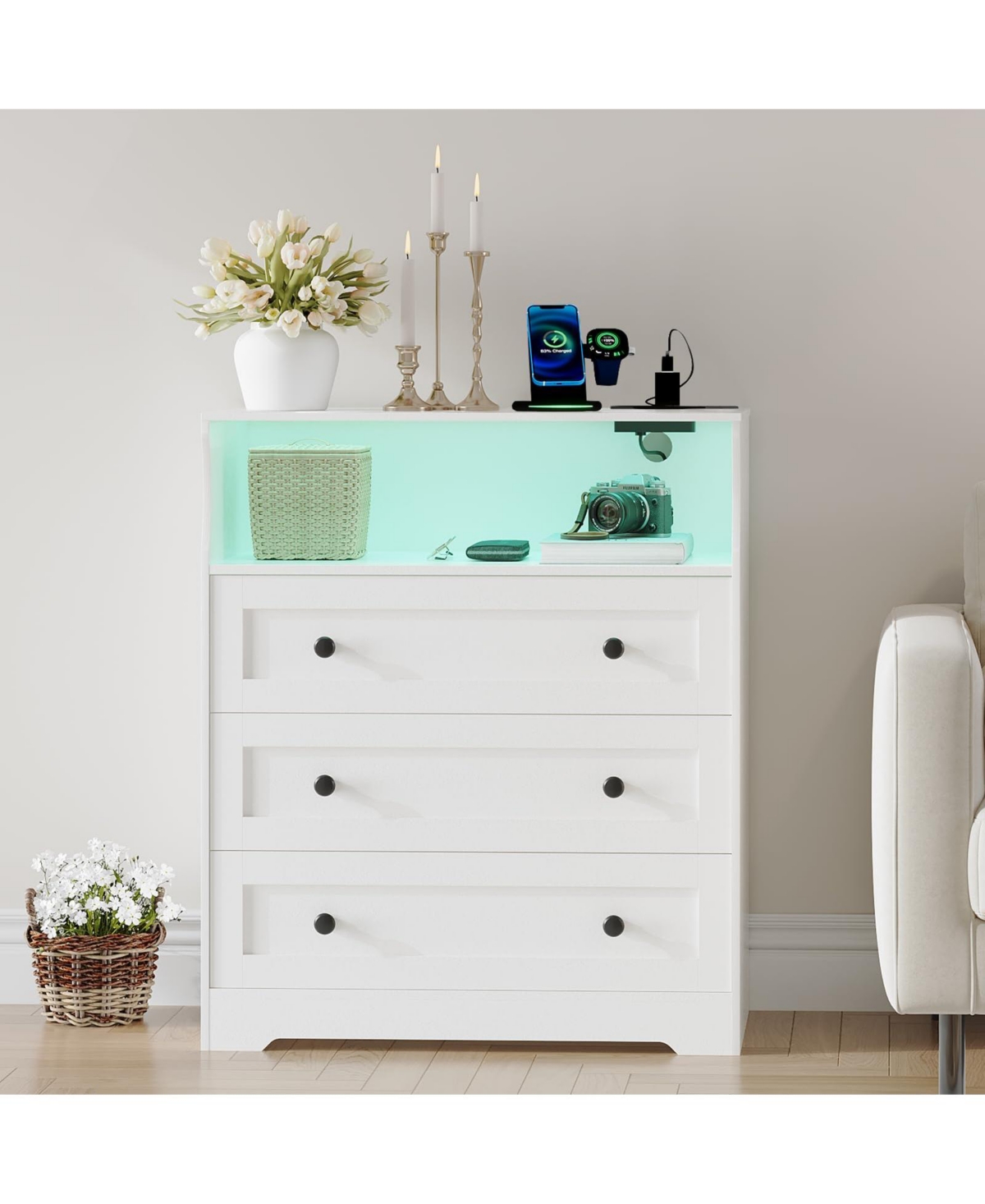Click here for gaomon 3 Drawer Tall Dresser with Led Lights and C... prices