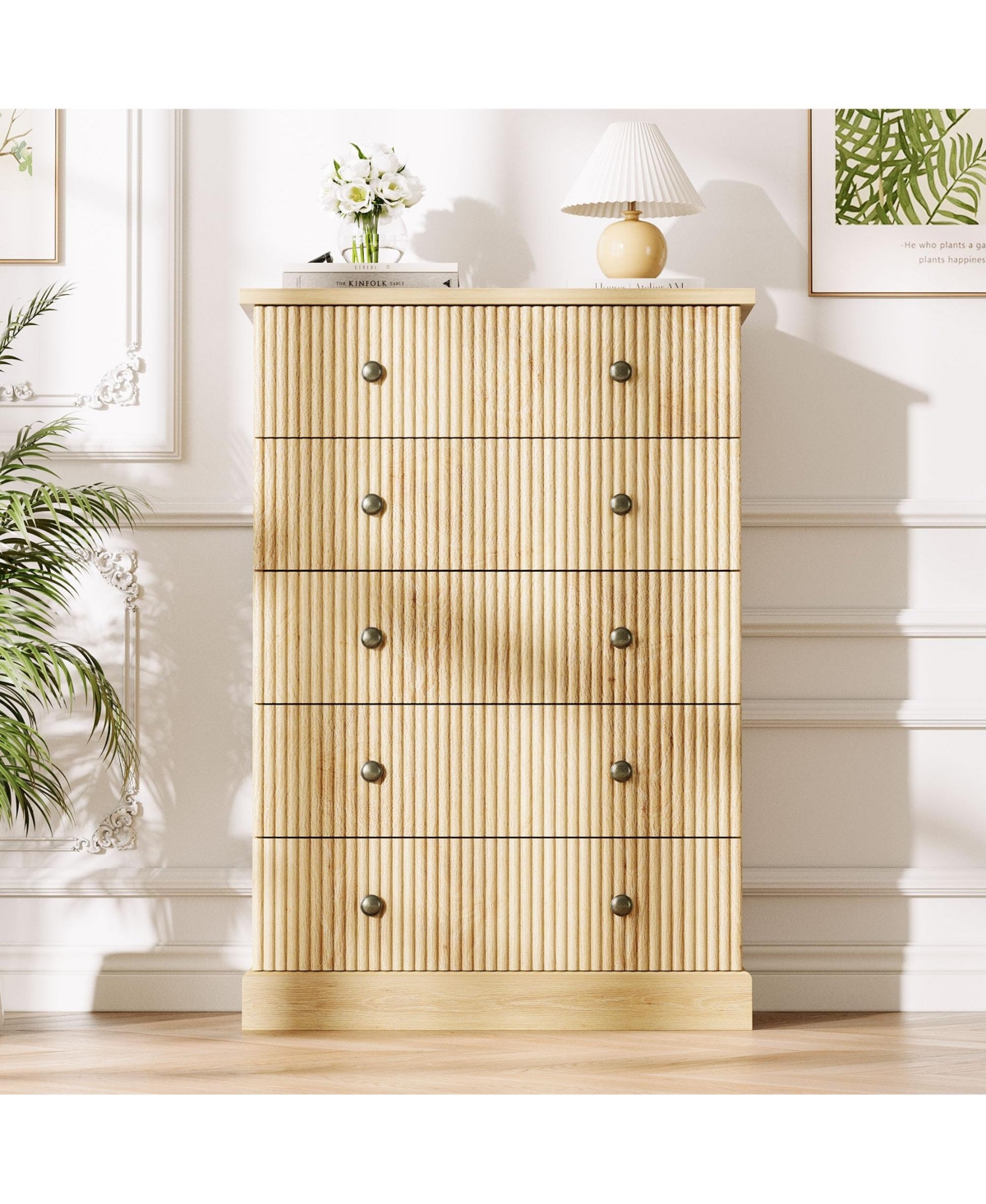Click here for gaomon 5 Drawer Fluted Dresser  Slim Vertical Wood... prices