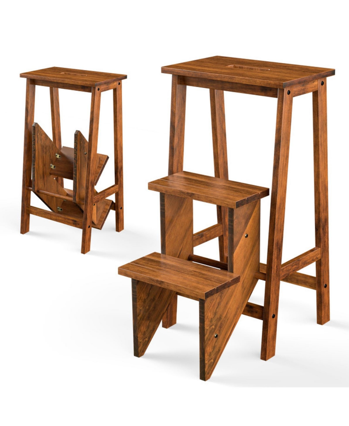 Click here for Gouun 30 in. Folding 3-Tier Rubber Wood Step Ladde... prices