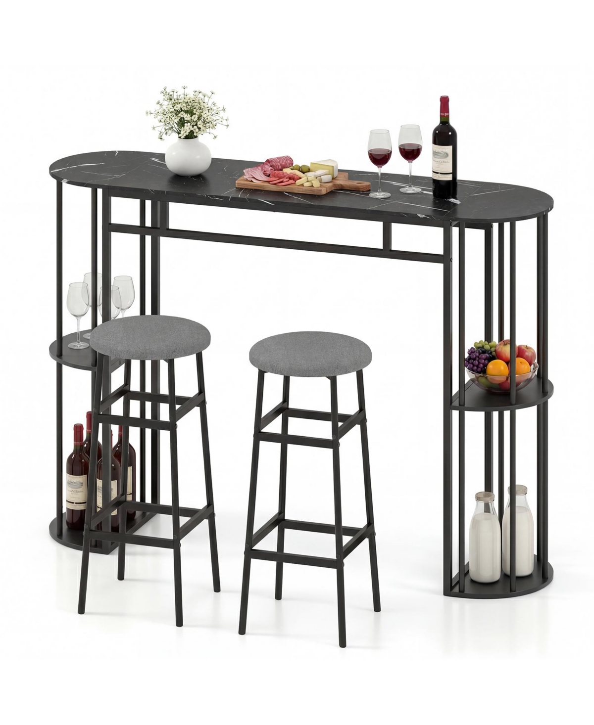Click here for Gymax 3 Pieces 60 Bar Table Set for 2 w/ Faux Marb... prices