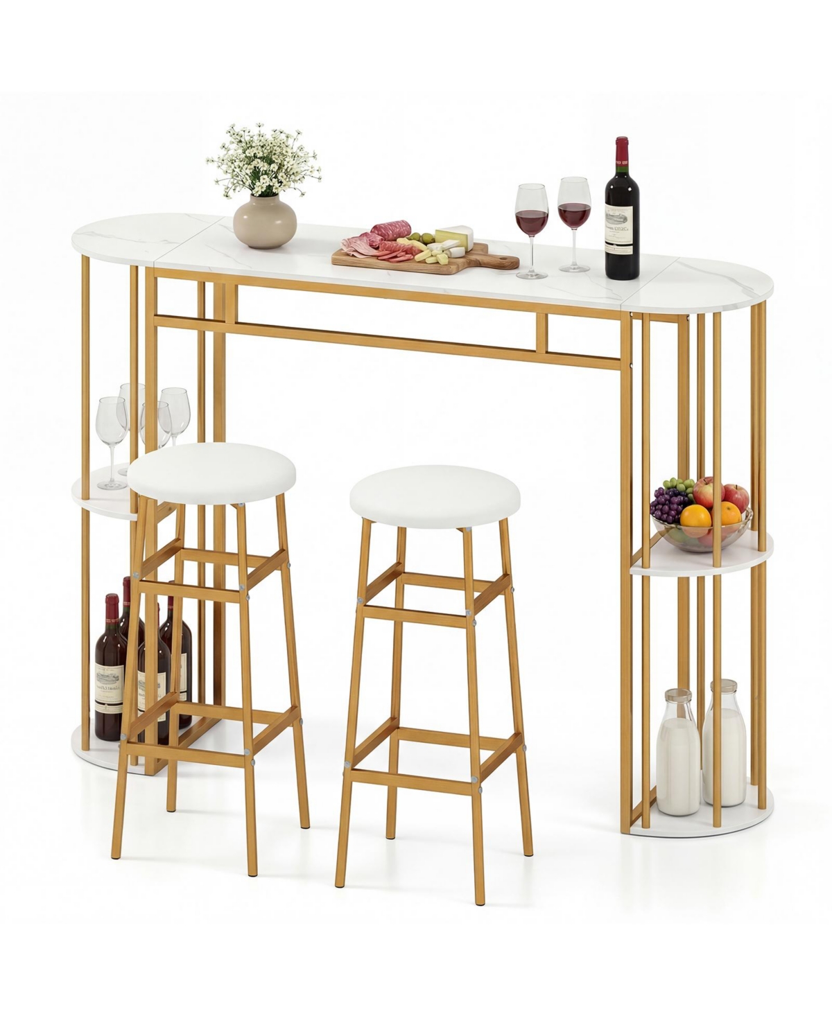 Click here for Gymax 3 Pieces 60 Bar Table Set for 2 w/ Faux Marb... prices