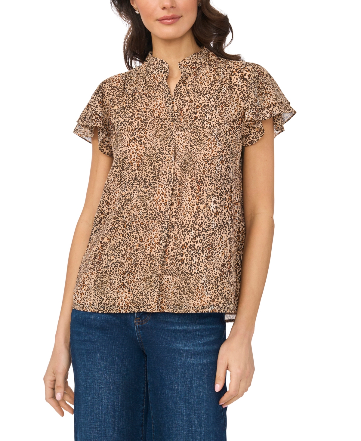 Click here for CeCe Womens Collared Neck Double Flutter-Sleeve To... prices