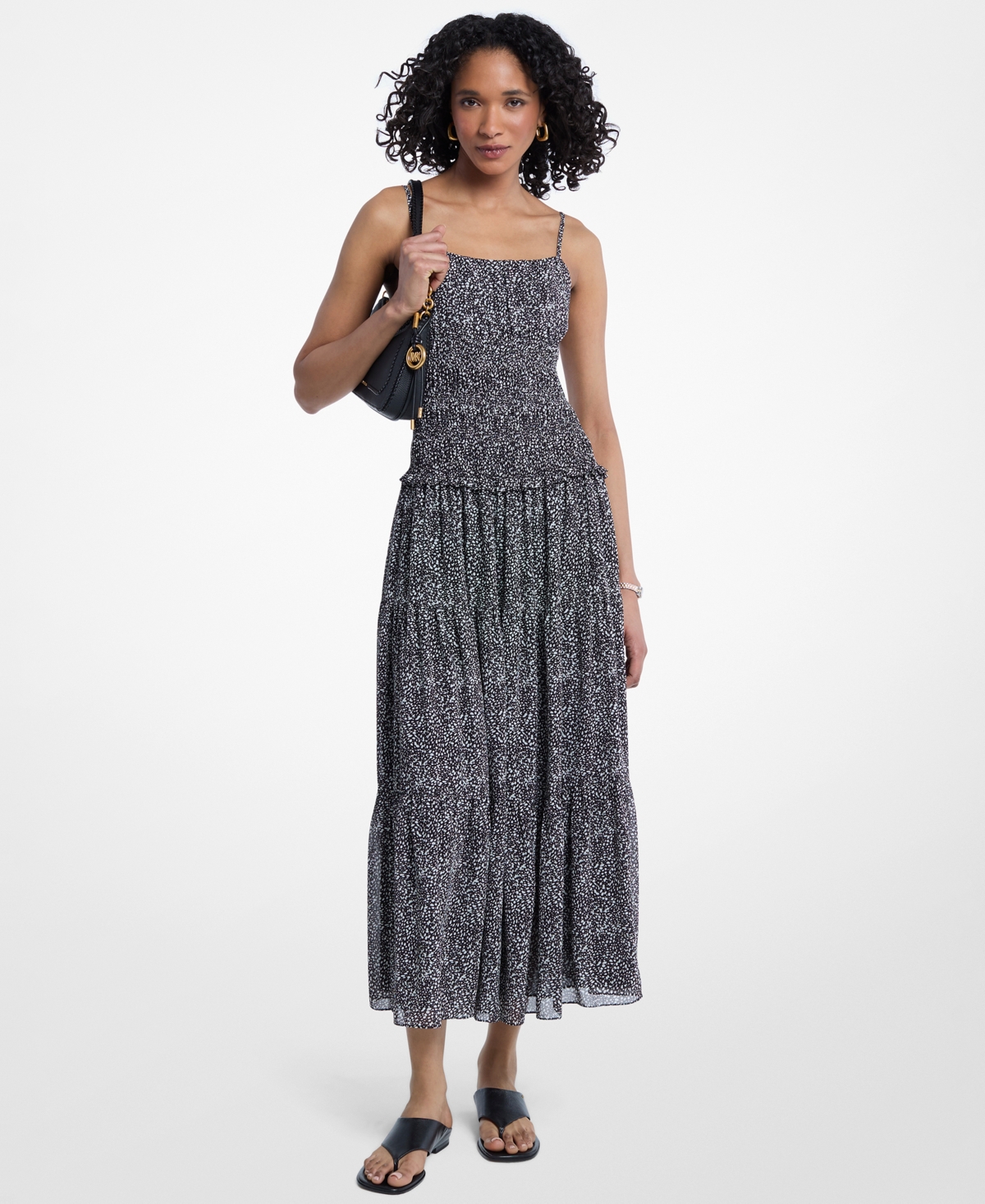 Click here for Michael Kors Womens Smocked Midi Dress - Black/bon... prices